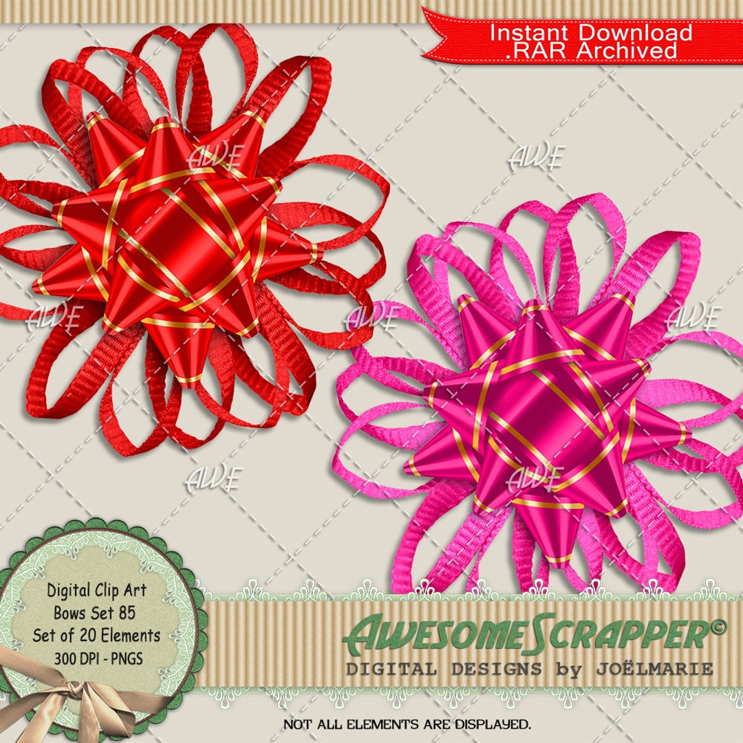 Bows Set 85 Digital Clip Art by Awesomescrapper - High Quality, 300 DPI ...