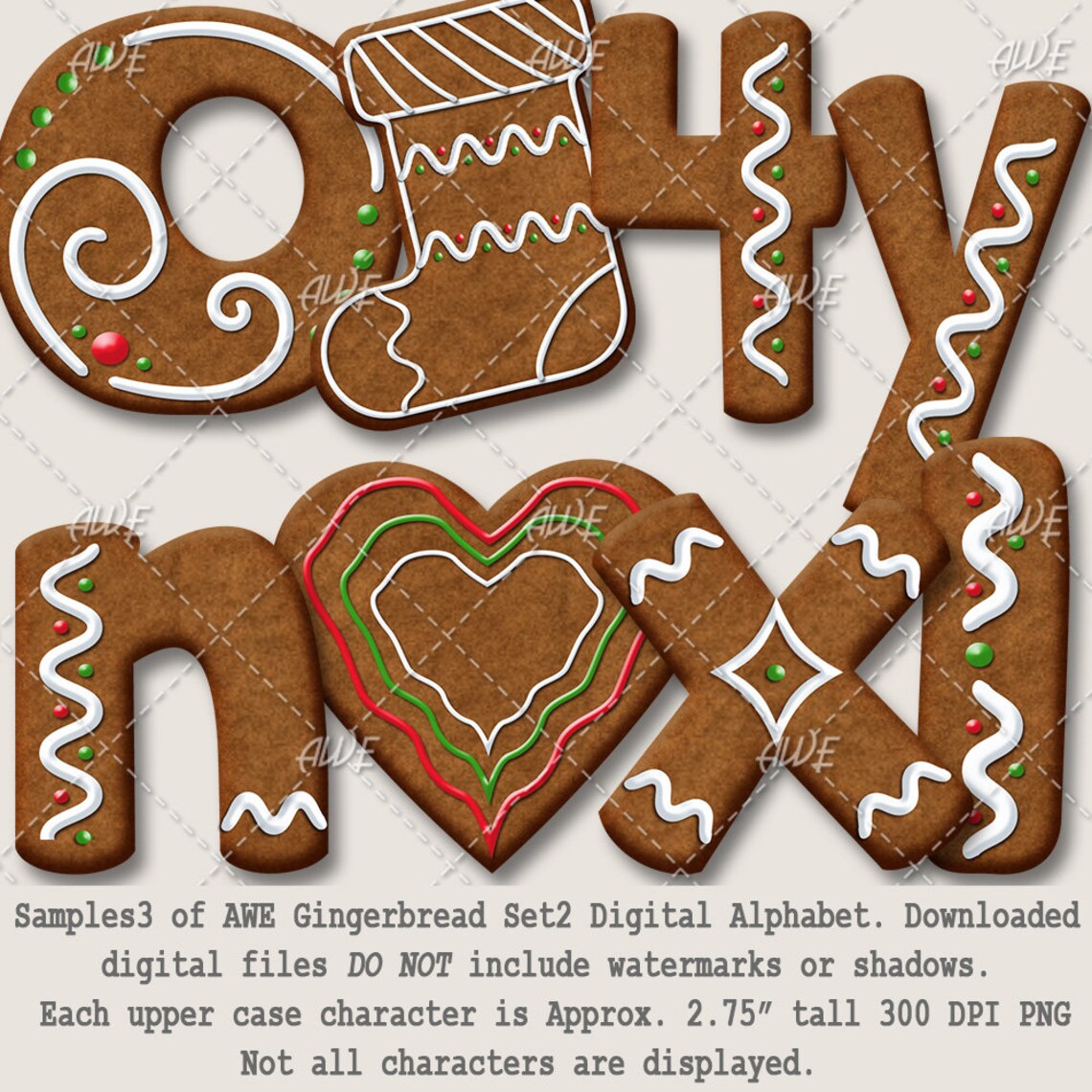 Gingerbread Digital Alphabet Set 2 by Awesomescrapper - Etsy