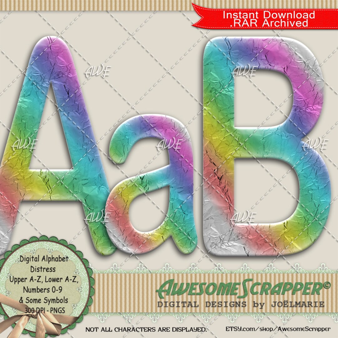Distress Digital Alphabet by Awesomescrapper - High Quality, 300 DPI ...