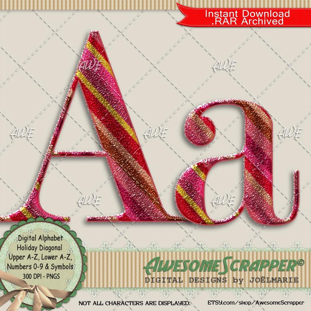 Holiday Diagonal Digital Alphabet by Awesomescrapper, High Quality 300 ...