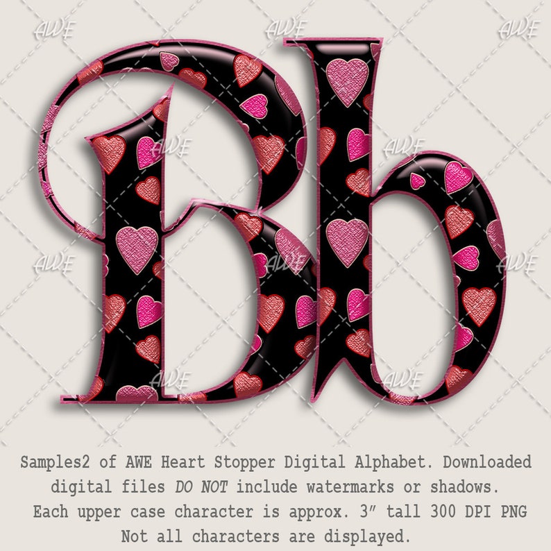 Heart Stopper Digital Alphabet by Awesomescrapper, High Quality 300 DPI ...