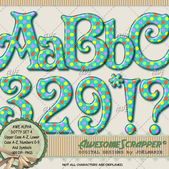 Digital Clipart Dotty Alphabet Set 4 Turquoise and Four | Etsy