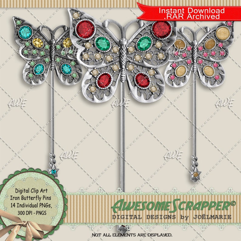 Iron Butterfly Pin Clip Art by Awesomescrapper High Quality | Etsy