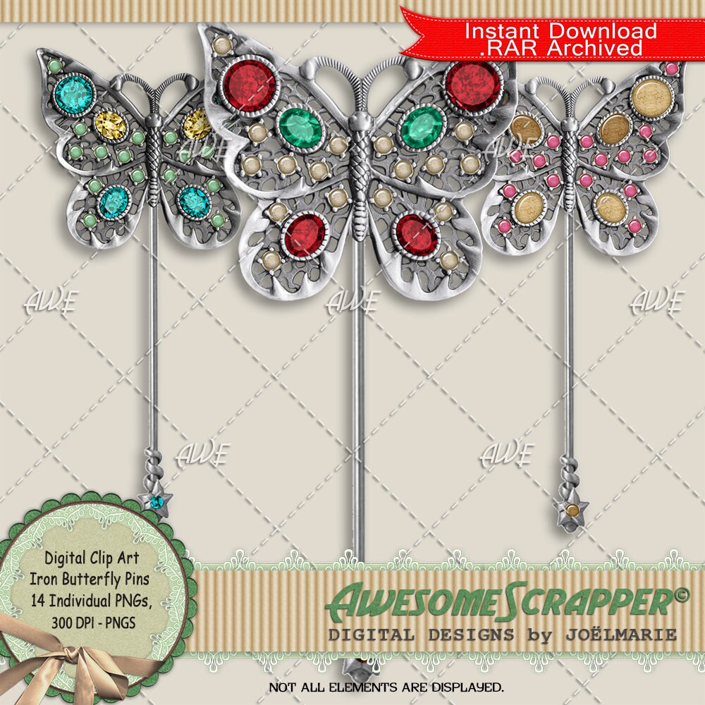 Iron Butterfly Pin Clip Art by Awesomescrapper - High Quality, 300 DPI ...