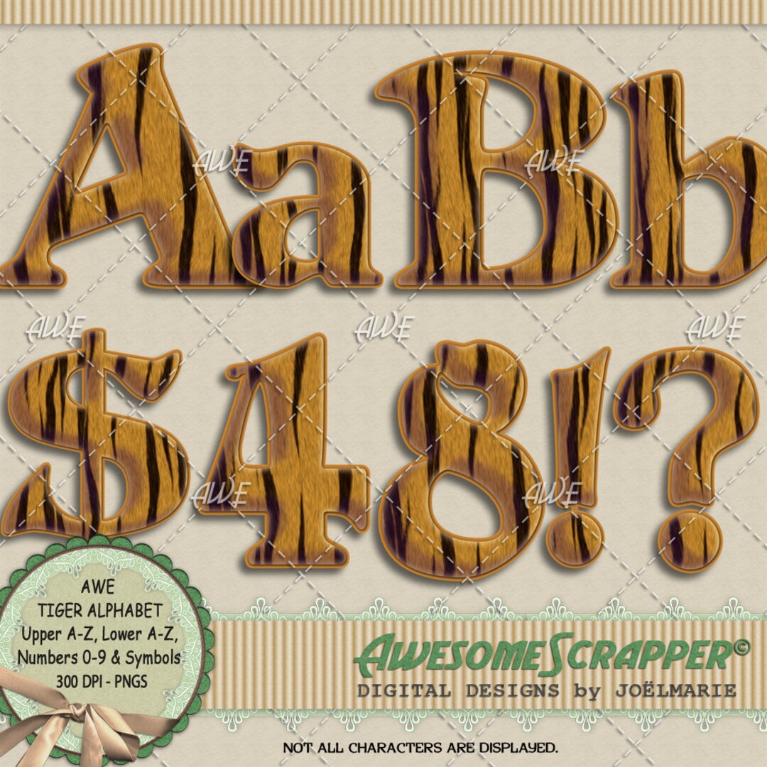 Tiger Digital Alphabet, by Awesomescrapper - Upper Case A-Z, Lower Case ...