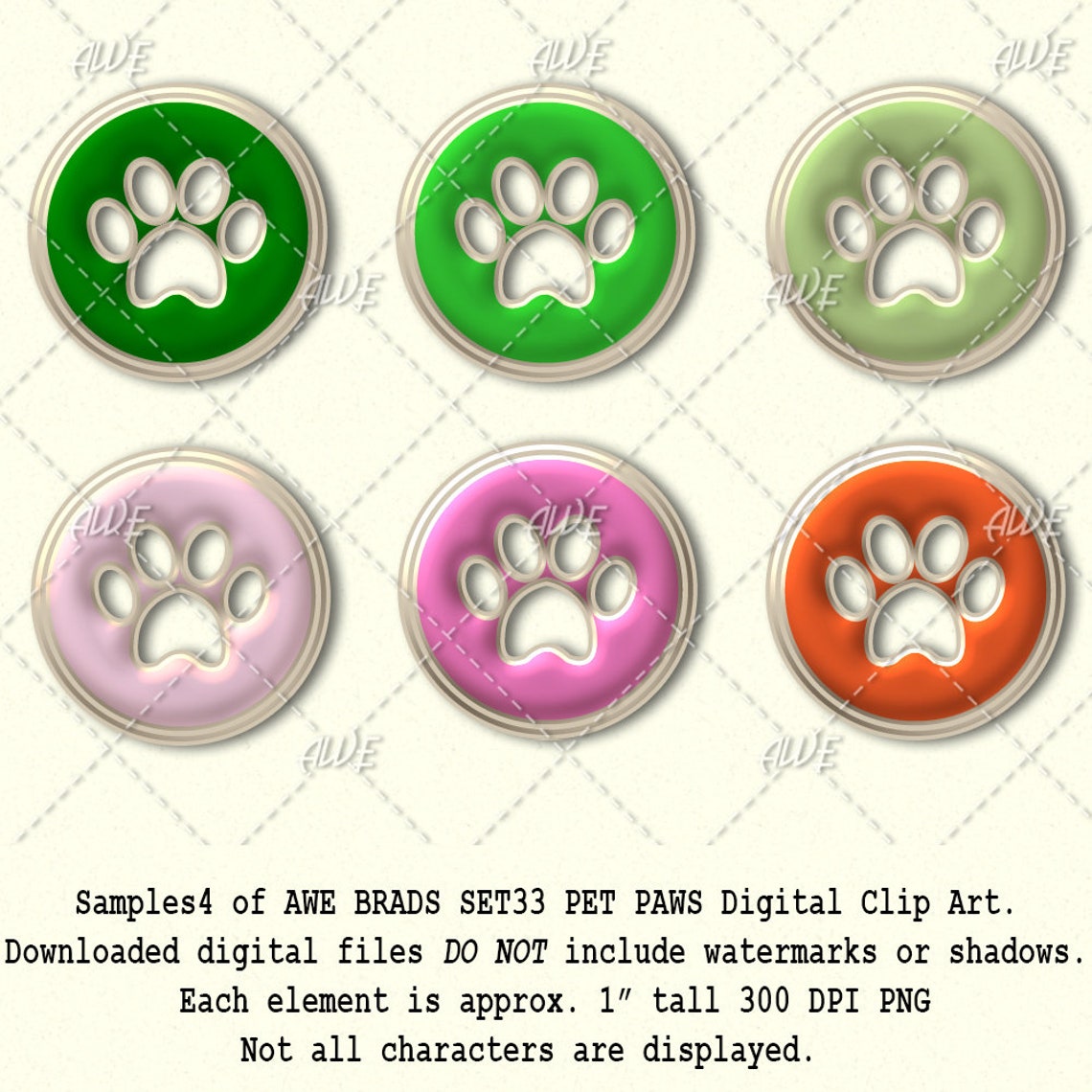 Brads Set 33 - Pet Paws Digital Clip Art by Awesomescrapper - High ...