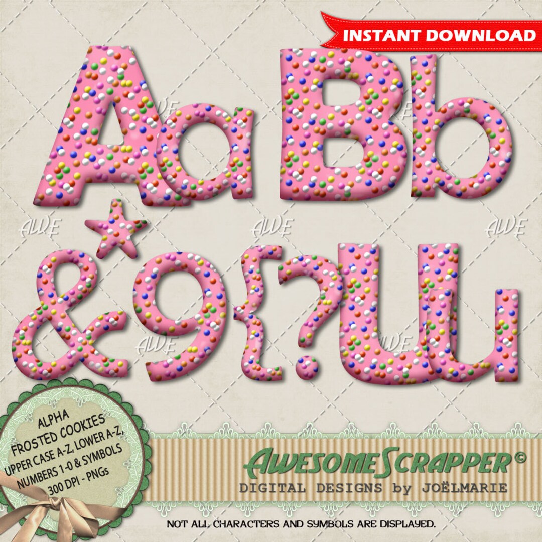 Digital Clipart - Frosted and Decorated Alphabet Cookies, Pink Frosting ...