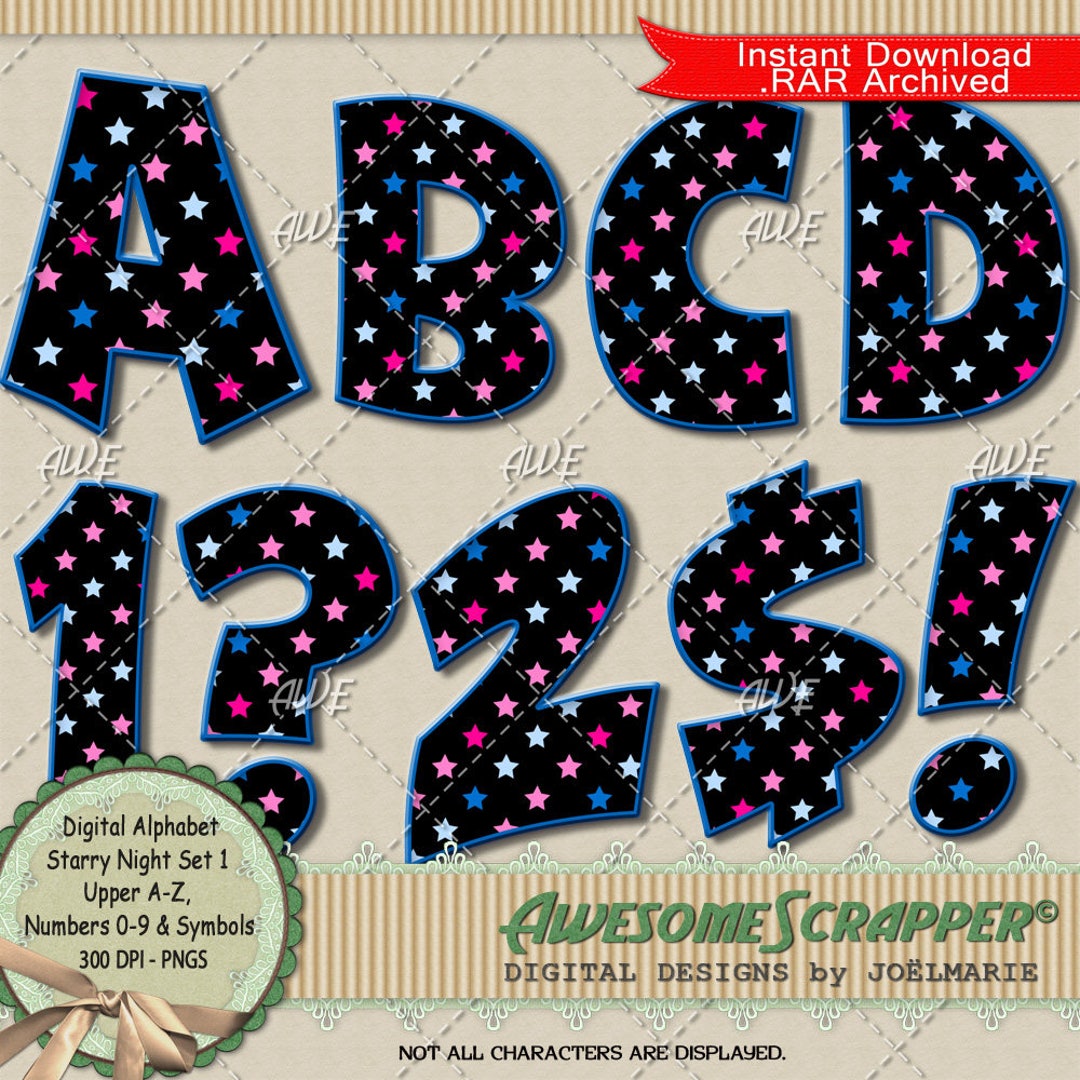 Starry Night Set 1 Digital Alphabet by Awesomescrapper - High Quality ...