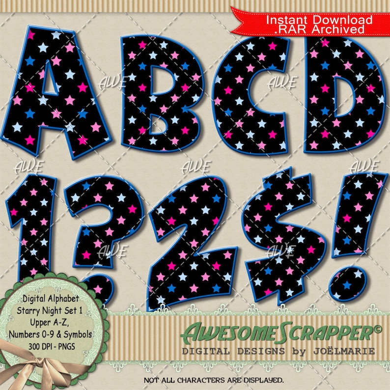 Starry Night Set 1 Digital Alphabet by Awesomescrapper High - Etsy