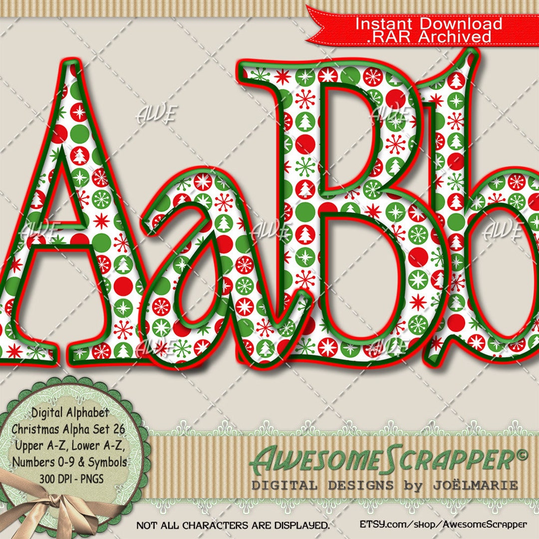Christmas Alpha Set 26 Digital Alphabet by Awesomescrapper. Red, White ...