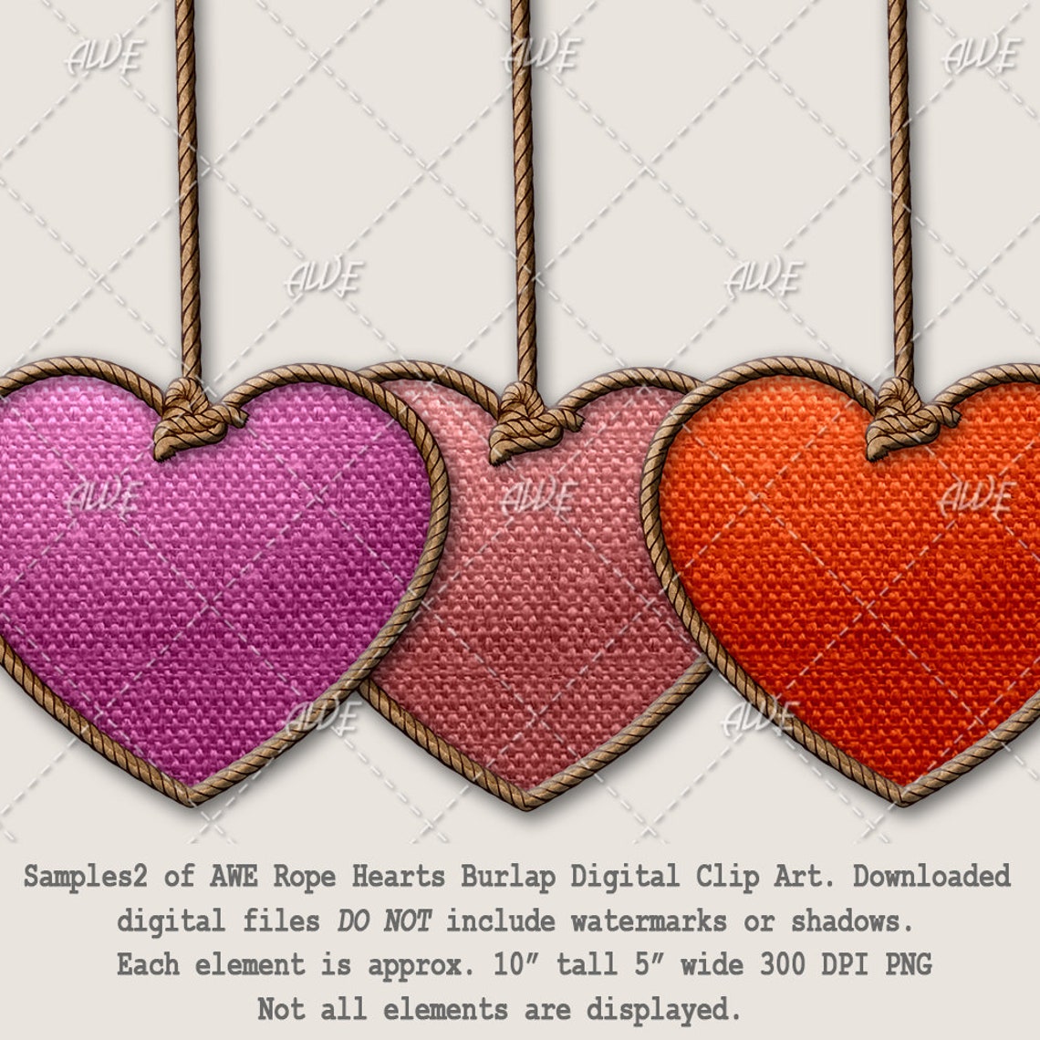 Rope Hearts Burlap Digital Clip Art by Awesomescrapper High - Etsy