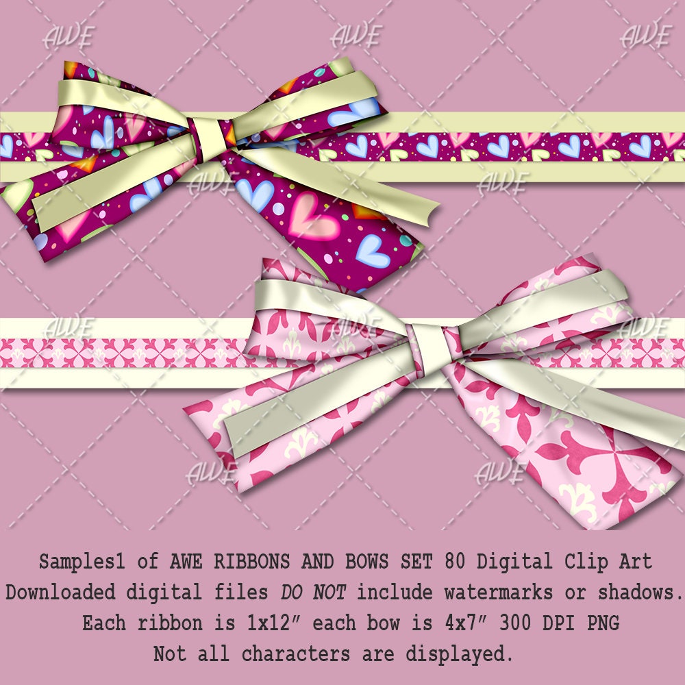 Ribbons and Bows Set 80, Digital Clipart by Awesomescrapper - Set of 25 ...