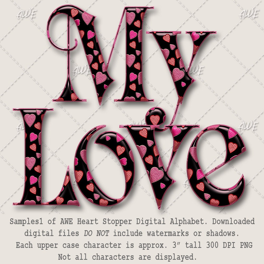 Heart Stopper Digital Alphabet by Awesomescrapper, High Quality 300 DPI ...