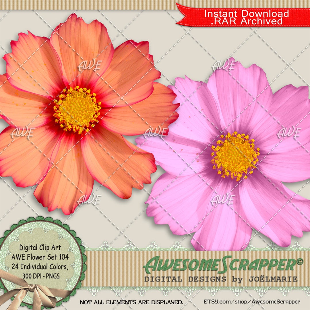 Flower Set 104 Digital Clip Art by Awesomescrapper - High Quality, 300 ...