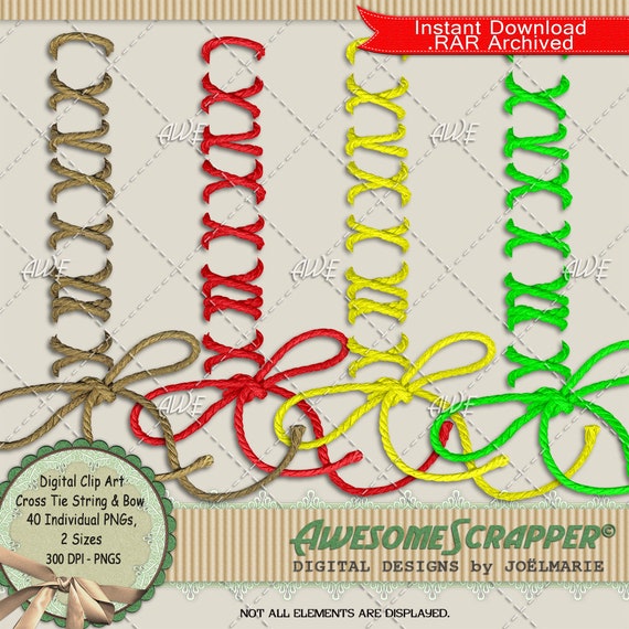 Cross Tie String & Bow Digital Clip Art by Awesomescrapper | Etsy