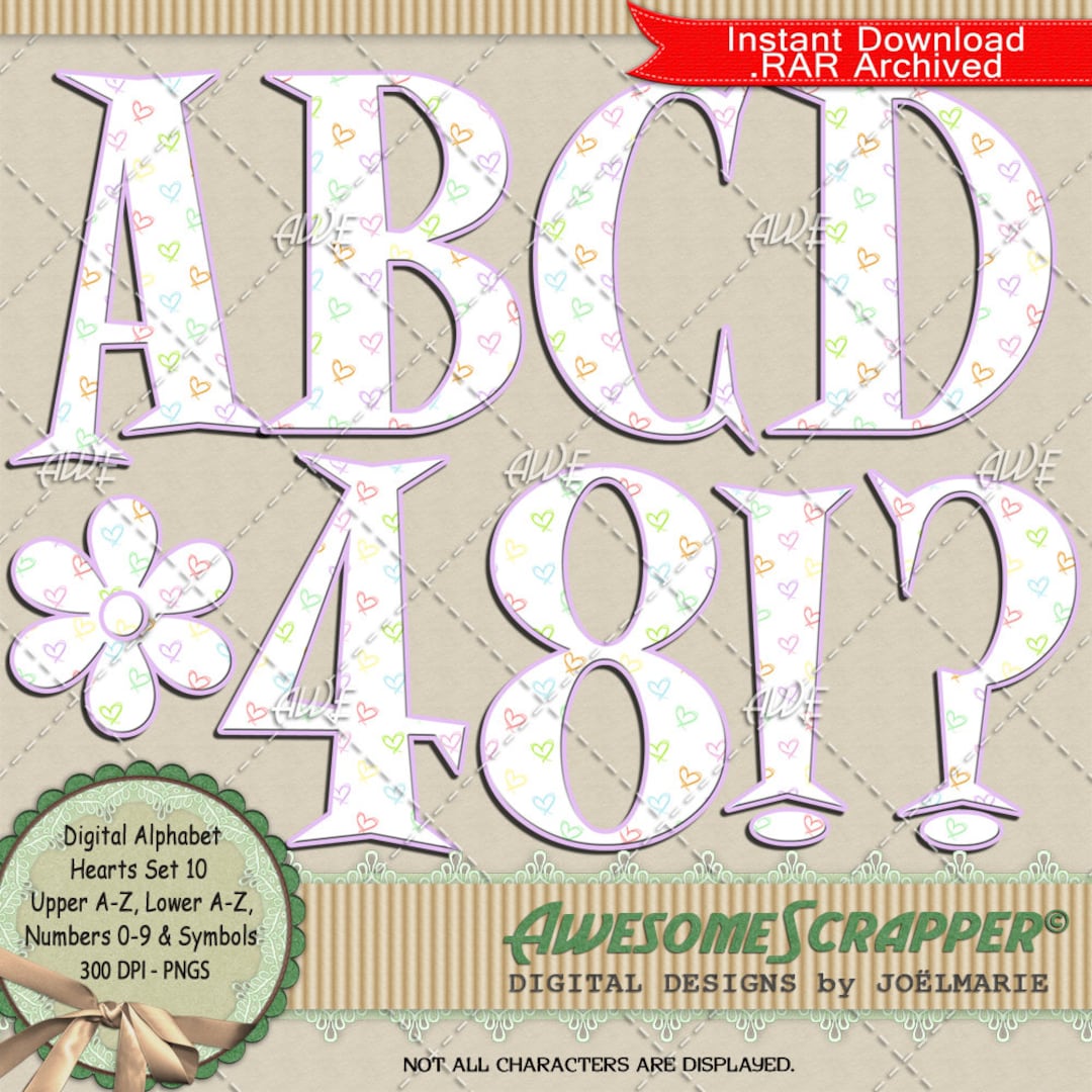 Hearts Set 10 Digital Alphabet by Awesomescrapper - High Quality, 300 ...