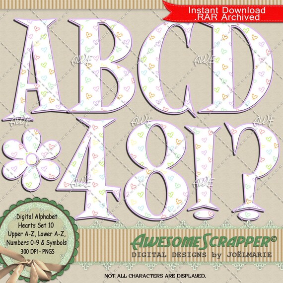 Hearts Set 10 Digital Alphabet by Awesomescrapper High | Etsy