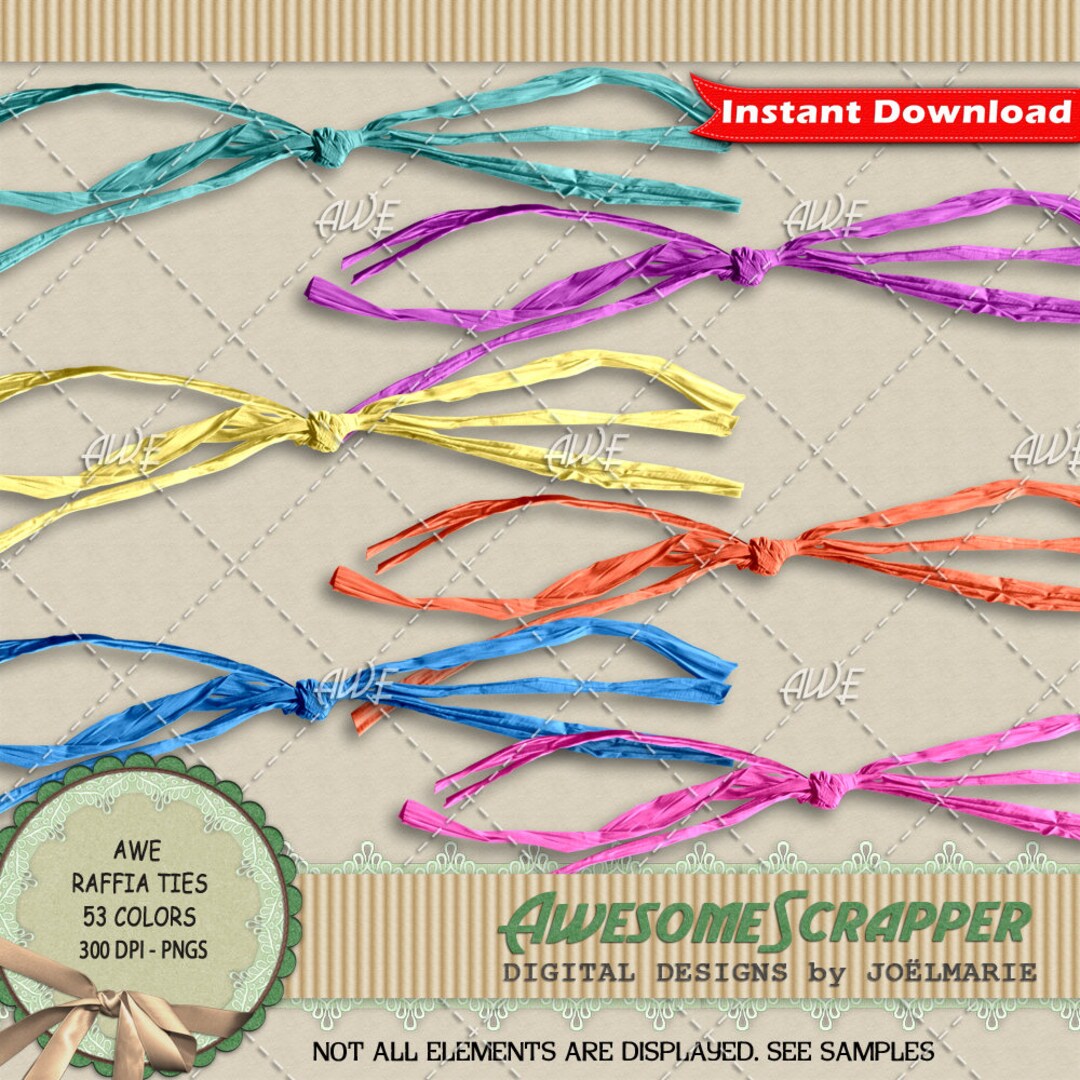 Raffia Ties, by Awesomescrapper - Digital Clipart Set of 53, Multi ...