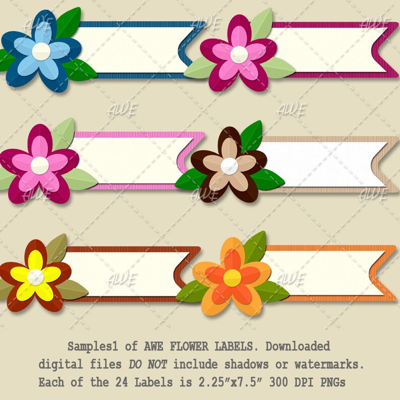 Digital Clipart Flower Labels Set of 24 Multi Color | Etsy