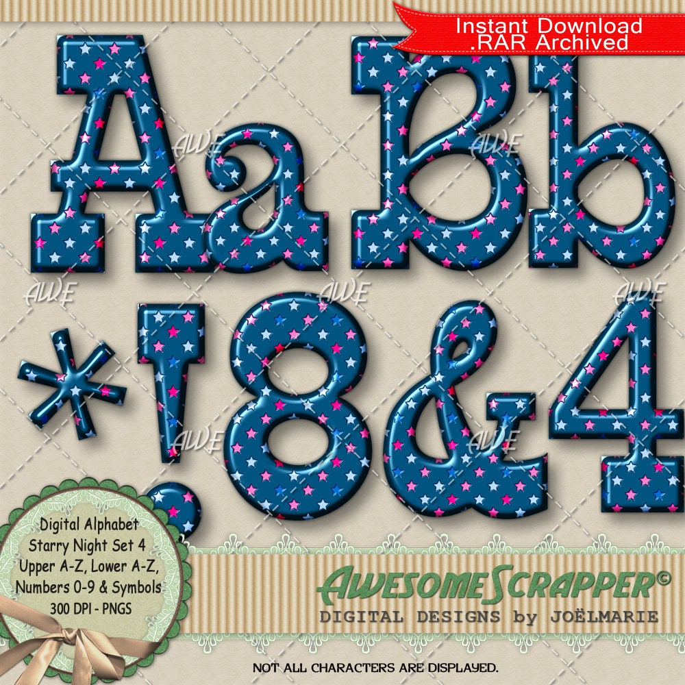 Starry Night Set 4 Digital Alphabet by Awesomescrapper High - Etsy Ireland
