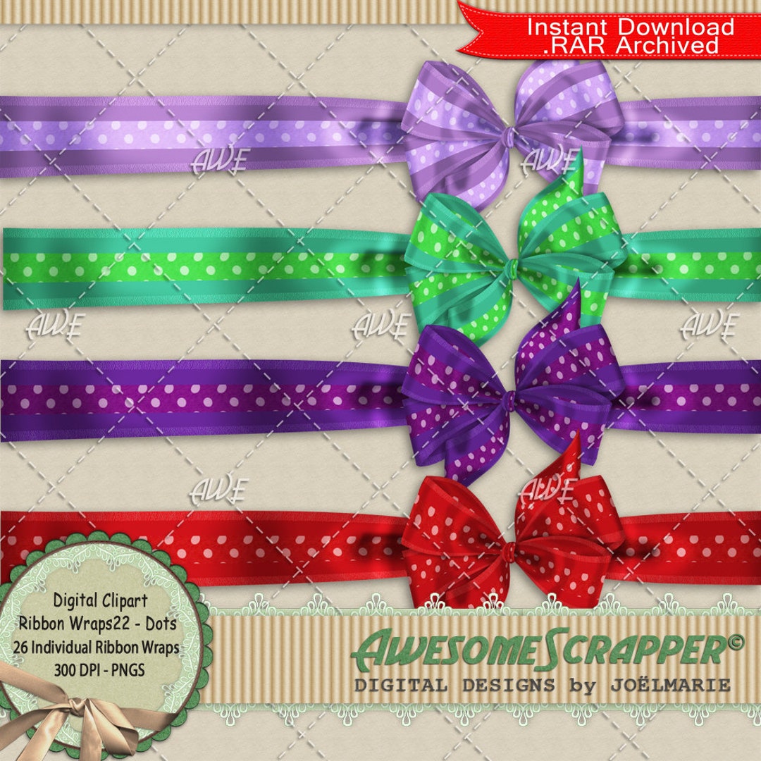 Ribbon Wraps 22 -dots Digital Clipart, by Awesomescrapper - Set of 26 ...