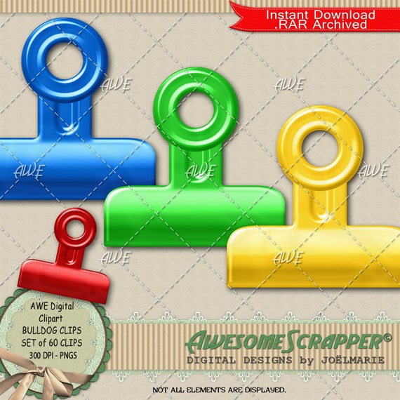 Bulldog Clips Digital Clip Art by Awesomescrapper High | Etsy