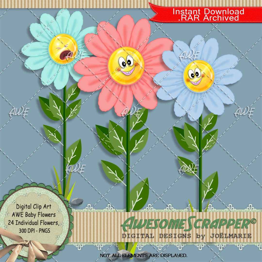 Baby Flowers Digital Clip Art by Awesomescrapper - High Quality, 300 ...