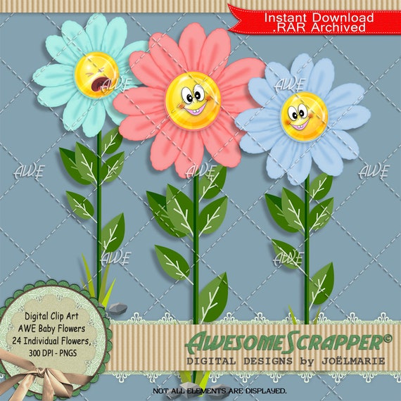Baby Flowers Digital Clip Art by Awesomescrapper High | Etsy