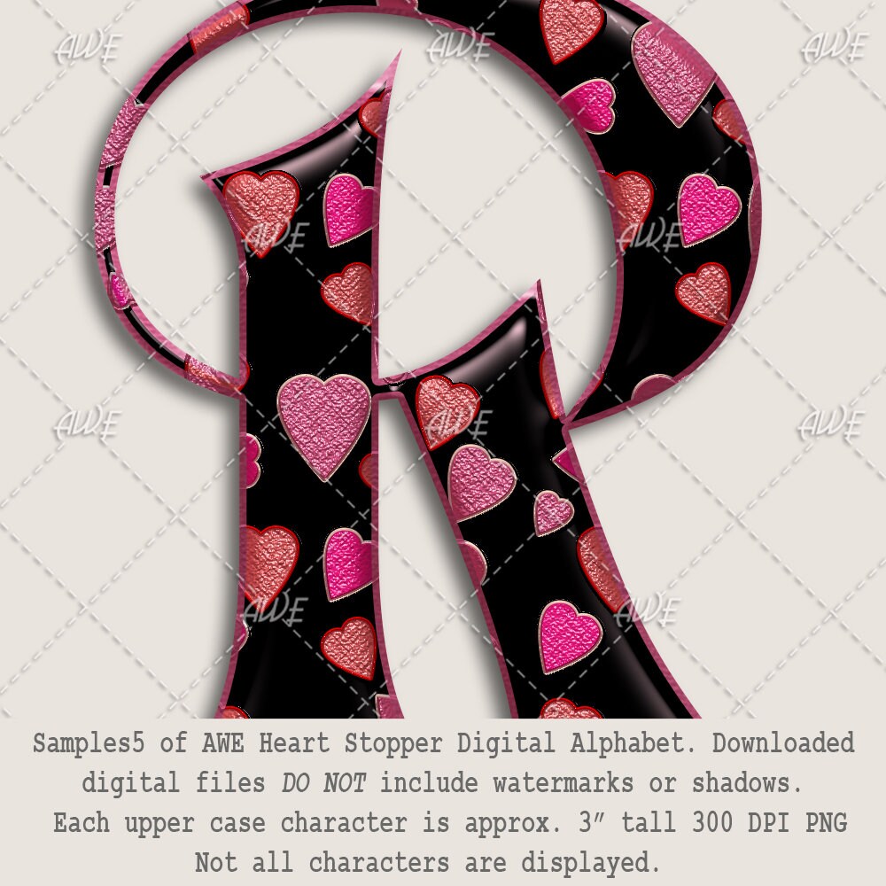 Heart Stopper Digital Alphabet by Awesomescrapper, High Quality 300 DPI ...