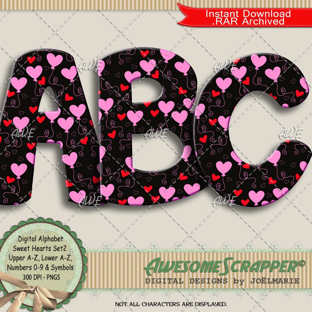 Sweet Hearts Set2 Digital Alphabet by Awesomescrapper - High Quality ...
