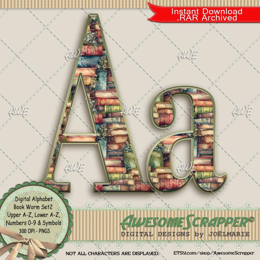 Book Worm Set2 Digital Alphabet by Awesomescrapper, High Quality, 300 ...