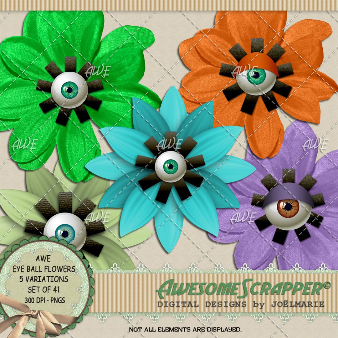 Eyeball Flowers Digital Clipart by Awesomescrapper, 41 Flowers in 5 ...