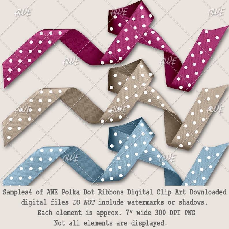 Polka Dot Ribbons Digital Clipart, by Awesomescrapper Set of 38 Pngs, 300 DPI, Polka Dots ...