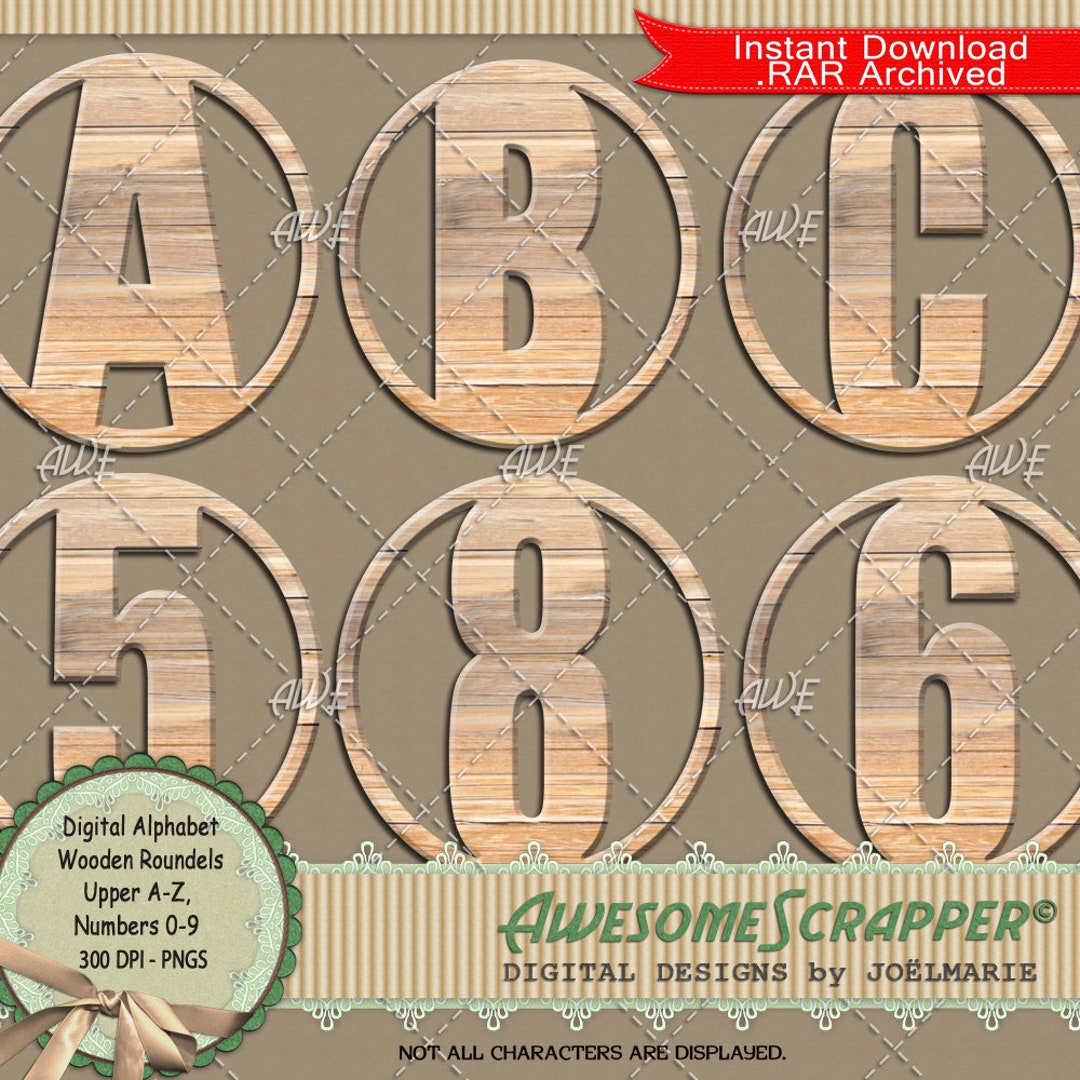 Wooden Roundels Digital Alphabet by Awesomescrapper - High Quality, 300 ...
