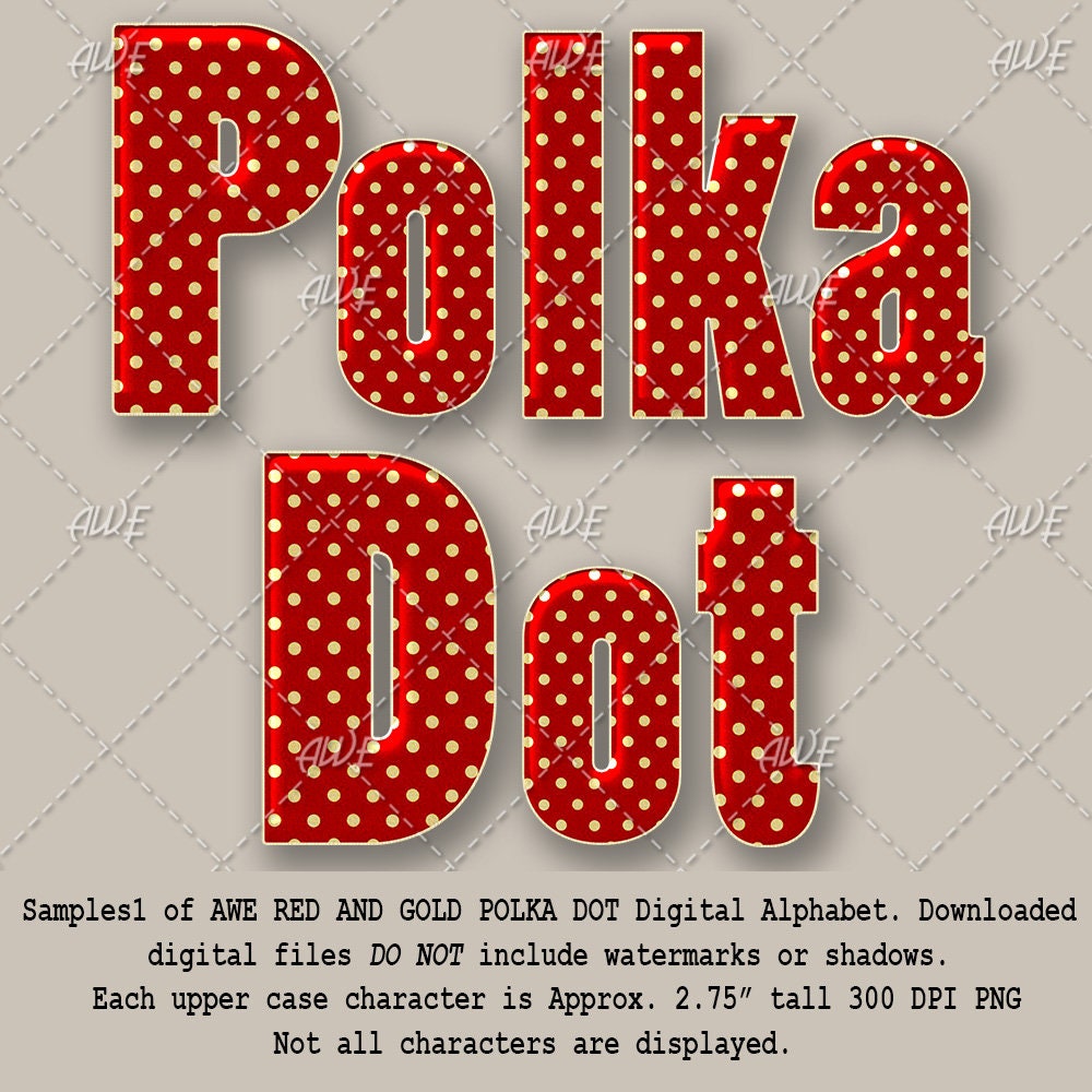 Red and Gold Polka Dot Digital Alphabet by Awesomescrapper | Etsy