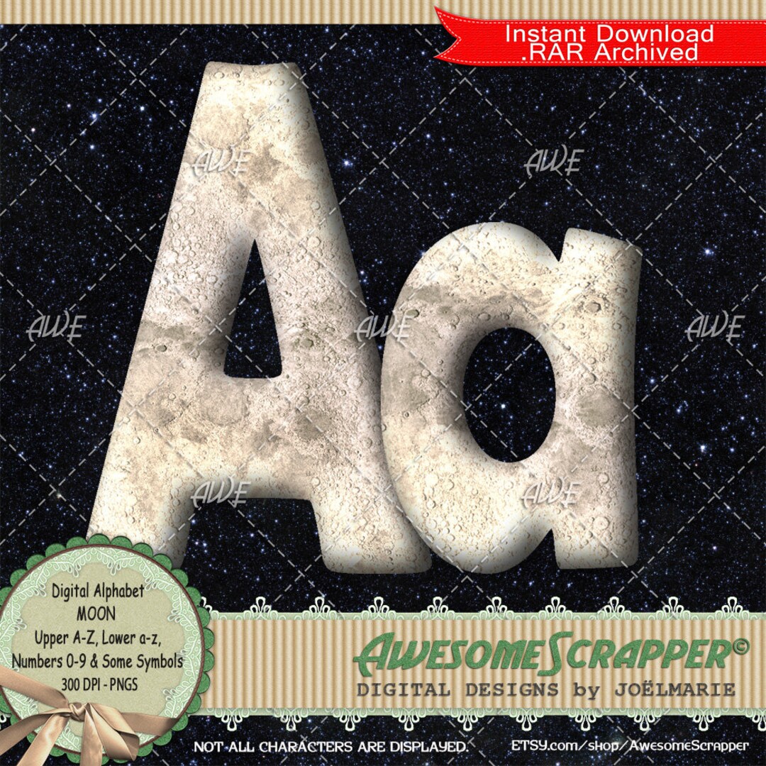 Moon Digital Alphabet by Awesomescrapper, High Quality, 300 DPI Pngs ...