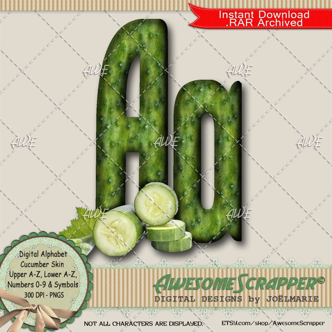 Cucumber Skin Digital Alphabet by Awesomescrapper, High Quality 300 DPI ...