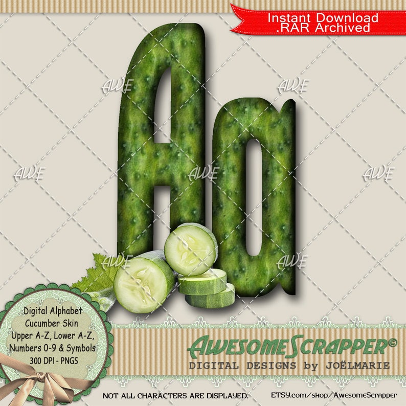 Cucumber Skin Digital Alphabet by Awesomescrapper, High Quality 300 DPI ...