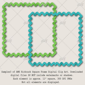 Rickrack Square Frame Digital Clip Art by Awesomescrapper - High Quality, 300 DPI Pngs, Set of ...