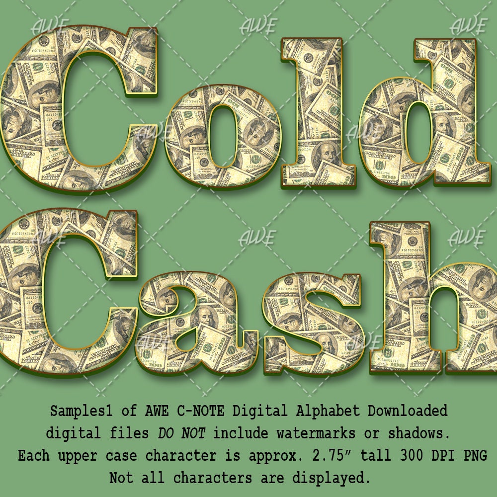 C-note Digital Alphabet by Awesomescrapper - High Quality, 300 DPI Pngs ...