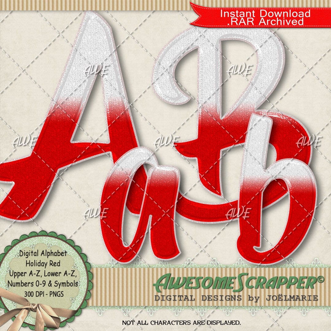 Holiday Red Digital Alphabet by Awesomescrapper High Quality, 300 DPI ...