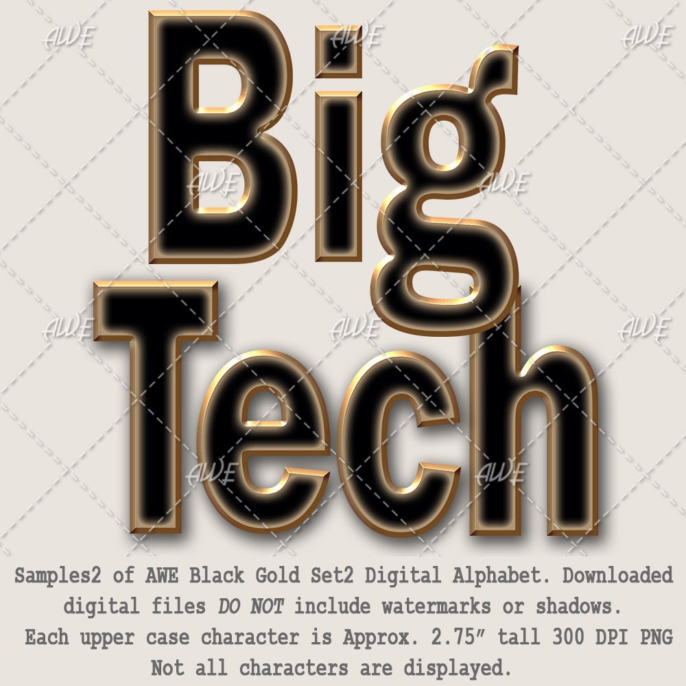 Black Gold Set2 Digital Alphabet by Awesomescrapper - High Quality, 300 ...