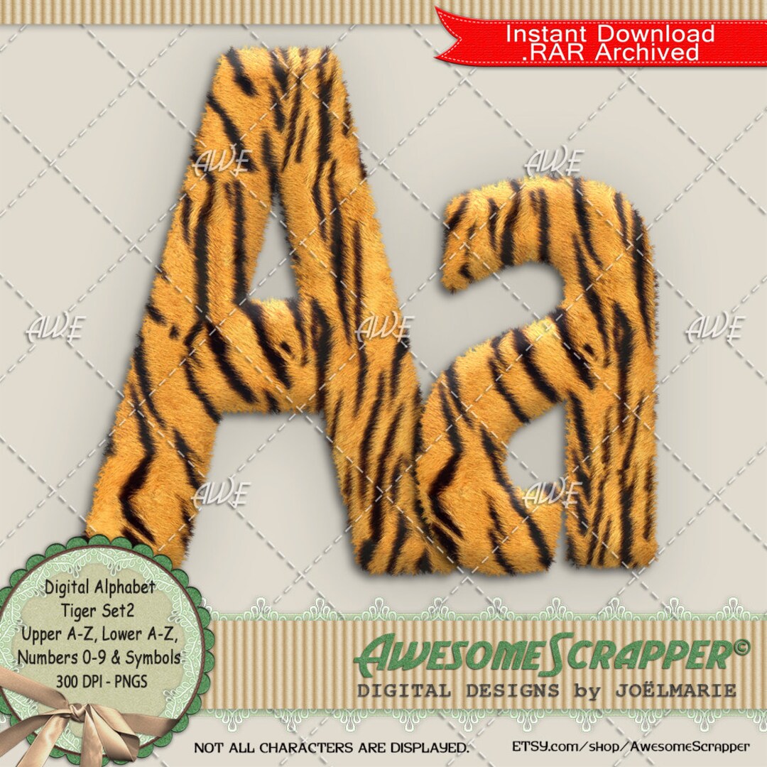 Tiger Set 2 Digital Alphabet by Awesomescrapper, High Quality 300 DPI ...