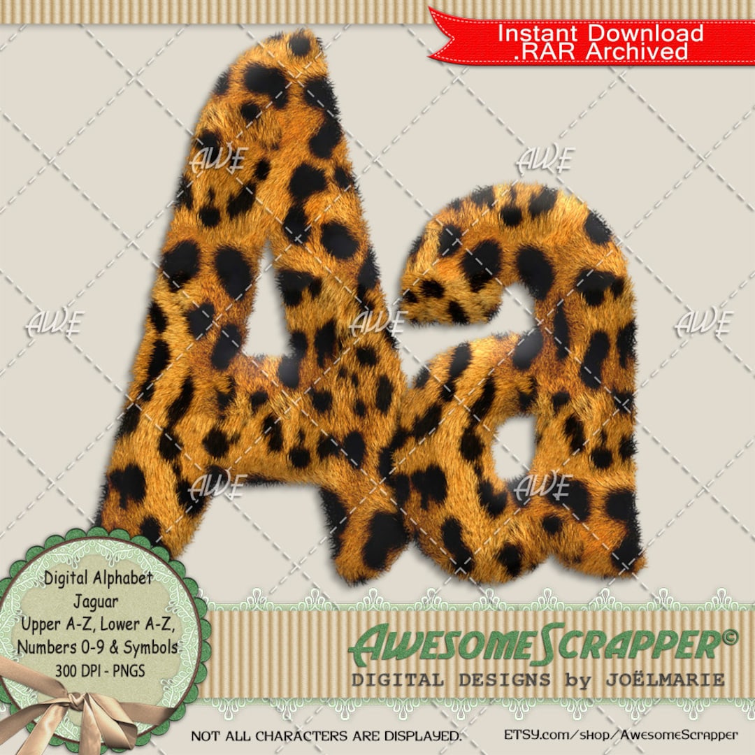 Jaguar Digital Alphabet by Awesomescrapper, High Quality 300 DPI Pngs ...
