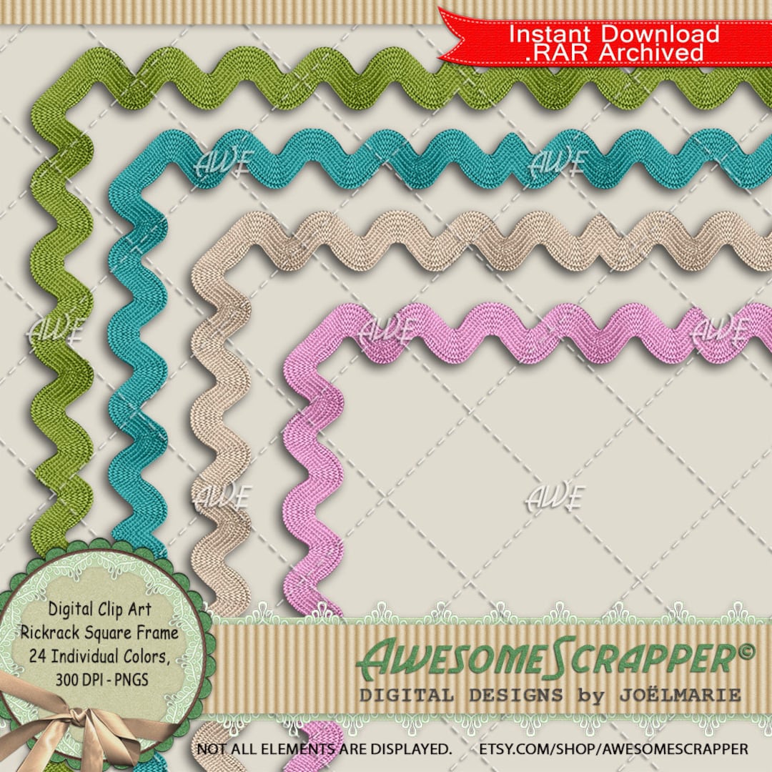 Rickrack Square Frame Digital Clip Art by Awesomescrapper - High ...