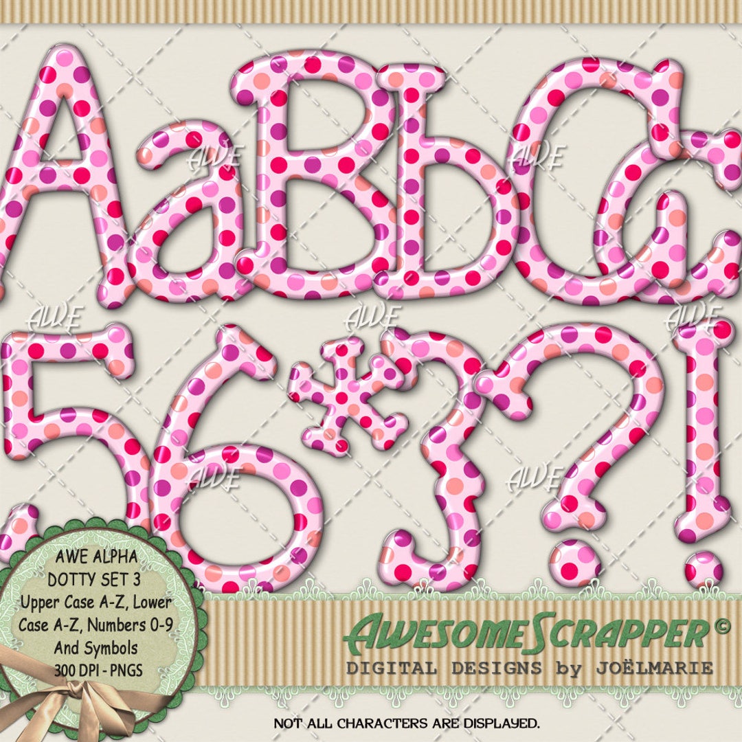 Digital Clipart - AWE Dotty Alphabet Set#3, Pink Polka Dot, Upper Case ...