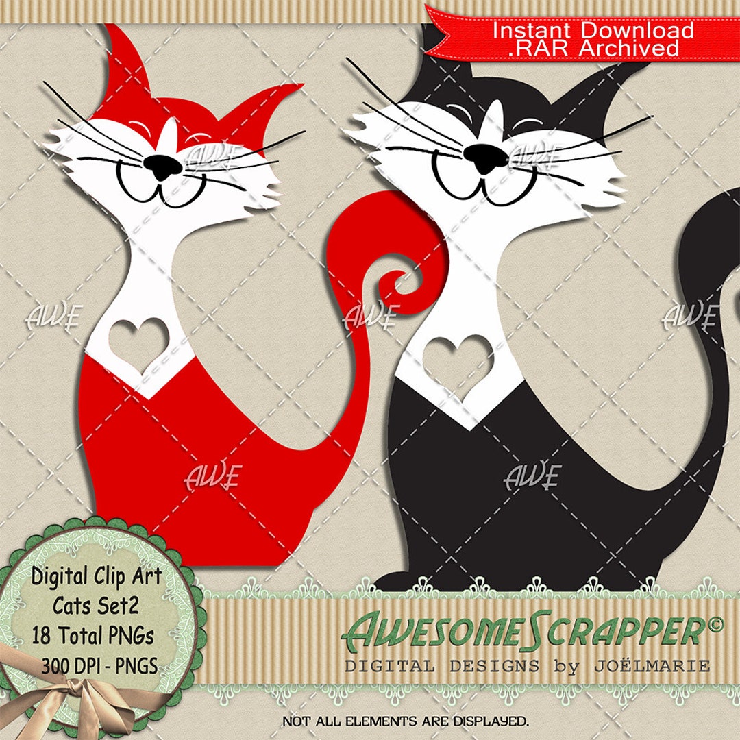 Cats Set2 Digital Clip Art by Awesomescrapper - High Quality, 300 DPI ...