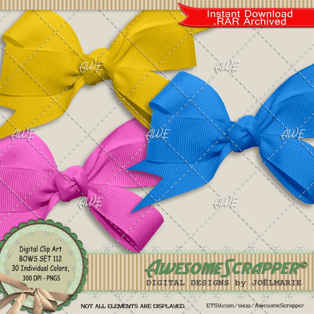 Bows Set 112 Digital Clip Art by Awesomescrapper - High Quality 300 DPI ...