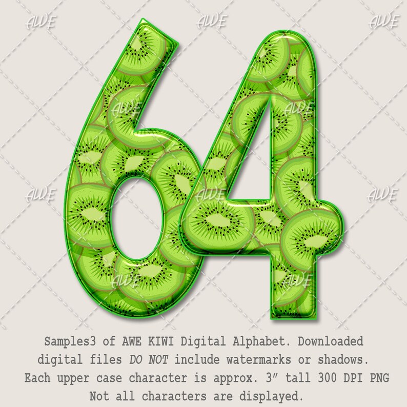 KIWI Digital Alphabet by Awesomescrapper, High Quality 300 DPI Pngs ...