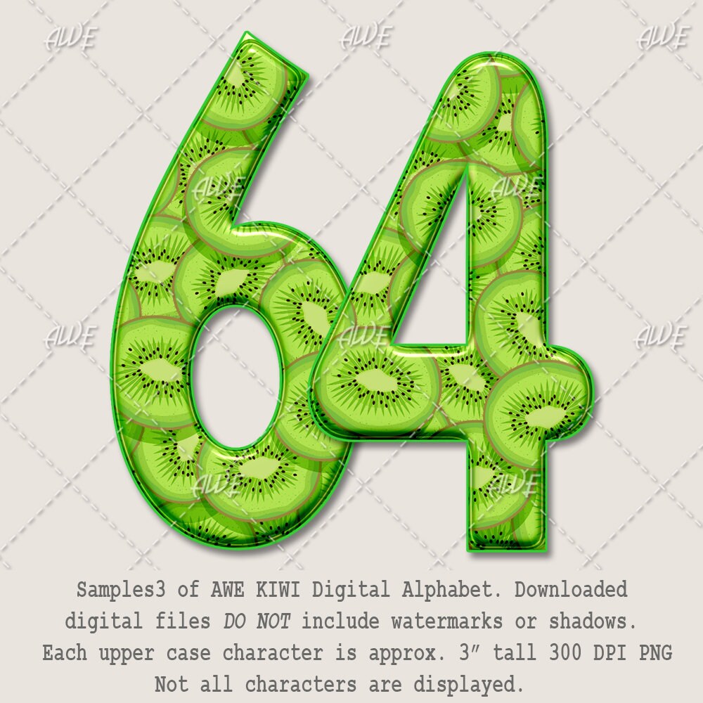 KIWI Digital Alphabet by Awesomescrapper, High Quality 300 DPI Pngs ...